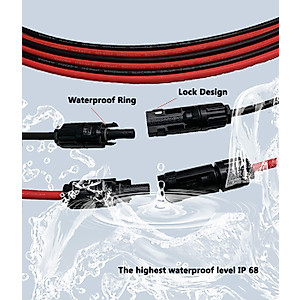 Slocable Solar Panel Extension Cable - 20ft 10awg Solar Cable with IP68 Solar Female and Male PV Cable Connectors (10ft Red + 10ft Black)