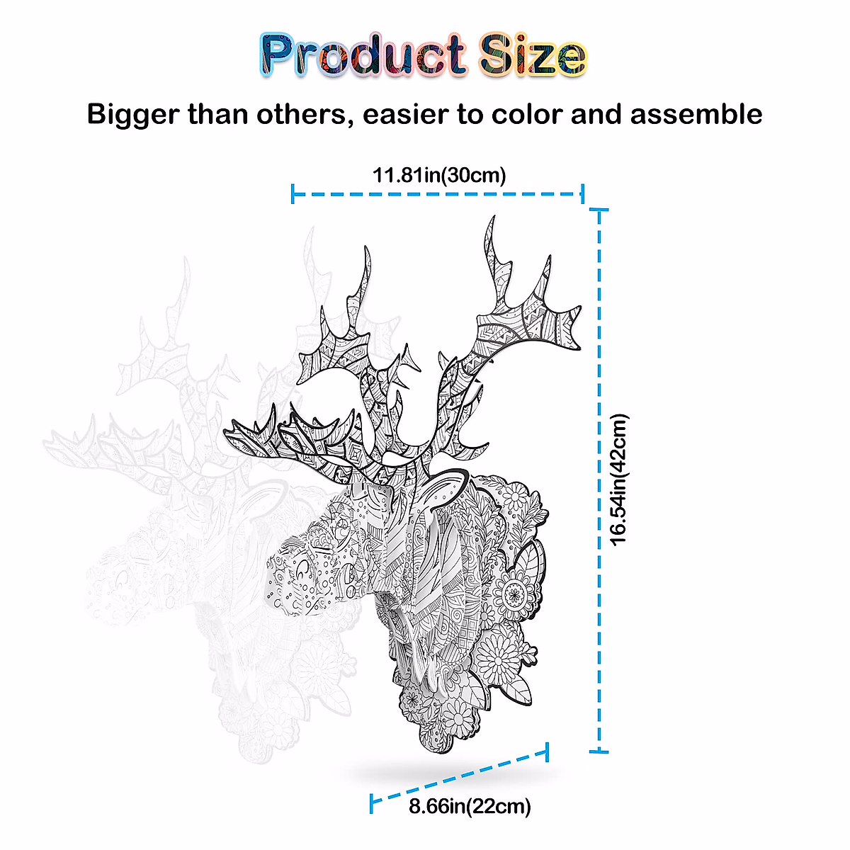 Hautton 3D Coloring Puzzle, Creative DIY Painting Puzzle Set Toy with 10 Colouring Pens, Fun Arts Crafts Gift for Kids Age 3 4 5 6 7 8 9 10 11 12 -Elk