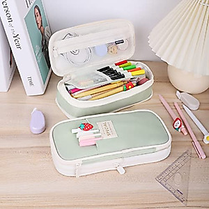 iSuperb Pencil Case Big Capacity Canvas Multifunction 20 Compartment Pen Bag Zipper Stationery Organizer Pouch Square Grid Cosmetic Bag…