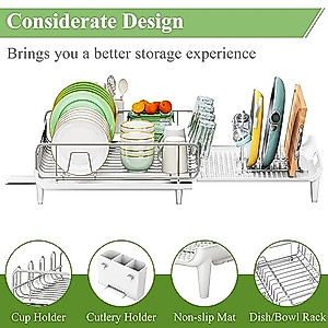 Dish Drying Rack, Expandable Dish Racks for Kitchen Counter with Versatile Pot Pan Rack, Large Stainless Steel Dish Drainers with Utensil Holder, White