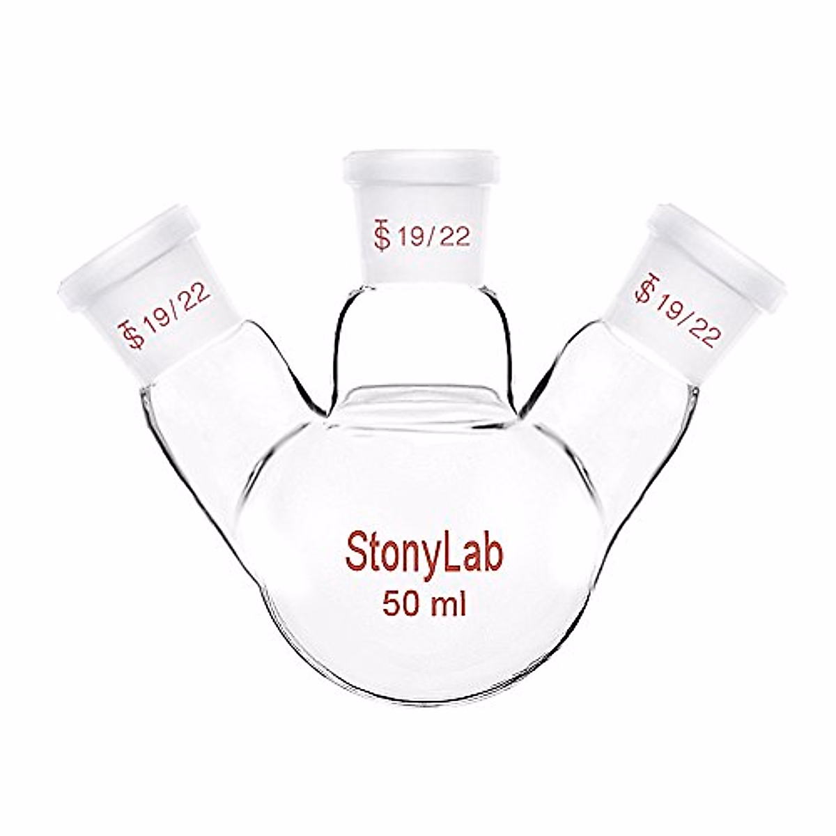 stonylab Glass 50 mL Heavy Wall 3 Neck Round Bottom Flask RBF, with 19/22 Center and Side Standard Taper Outer Joint, 500 mL