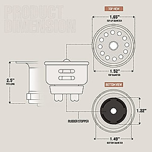 Highcraft 97733 Stainless Steel Junior Duo Strainer/Stopper (1.5 inch) -Replacement Basket for Bar and Prep Sinks Drains, 1 Count (Pack of 1)