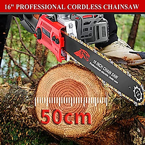 16-Inch Cordless Chainsaw, Electric Chainsaw with 3.0Ah X2 Batteries and 2 Fast Chargers, 24V Brushless Chain Saw with Tool Free Blade Tension System (with 4 Inch Mini Chainsaw)