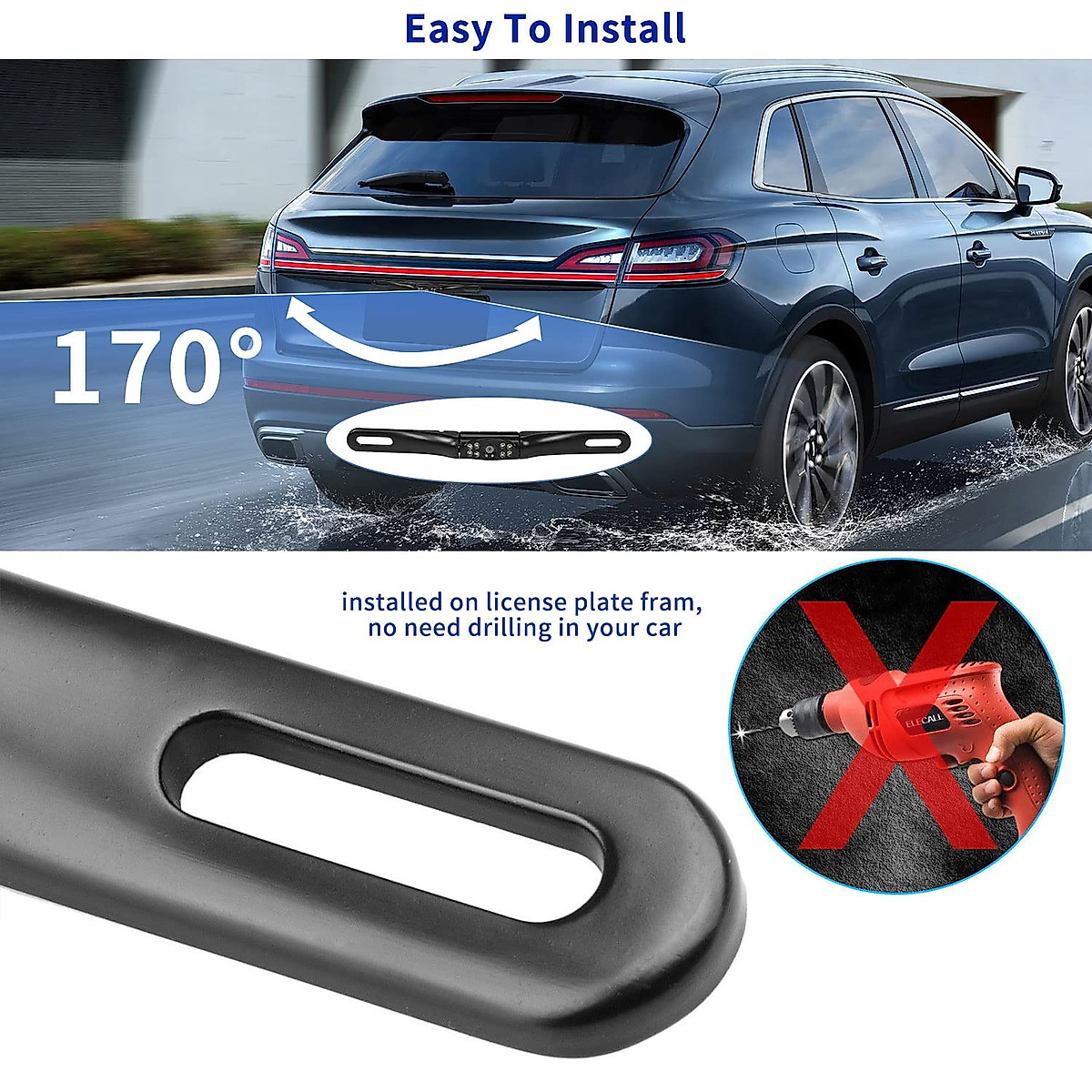 Kairiyard License Plate Backup Camera, Waterproof 170° View Rear View Reverse Camera Night Vision Back up Camera Systems for Cars Trucks Pickup SUVs Trailer