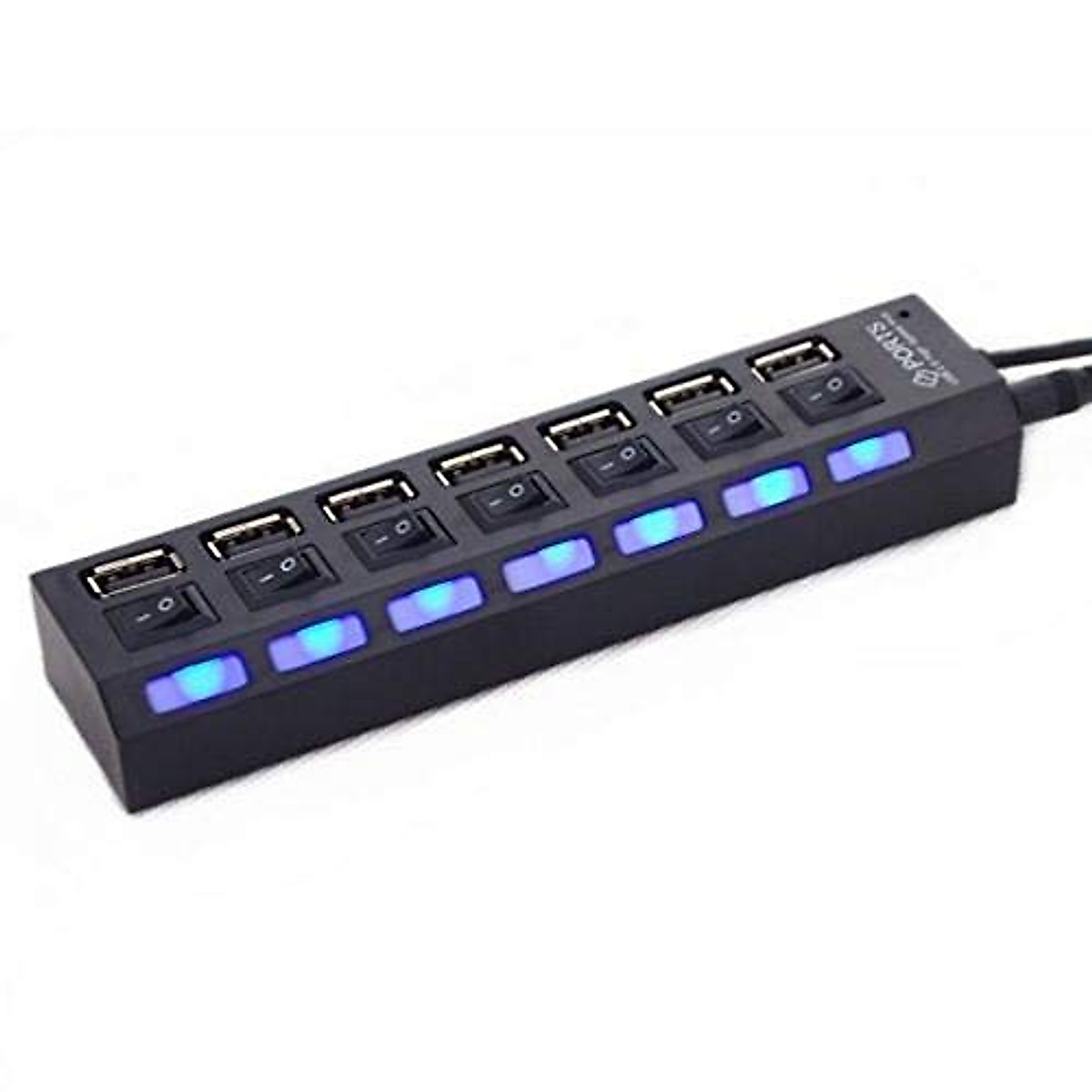 Lysee Data Cables - 7 Port USB 2.0 3.0 HUB Multi USB Splitter with Power On/Off Switch High Speed Adapter Cable for PC Laptop Computer FS - (Color: White)