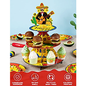 WERNNSAI Mexican Fiesta 3-Tier Cupcake Stand, Yellow, Paper