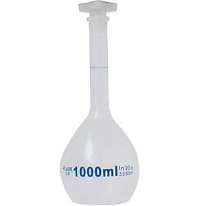 1000ml Volumetric Flask with Plug Cap, Polypropylene, Graduated, Marking Spot, Karter Scientific 229Z4 (Single)