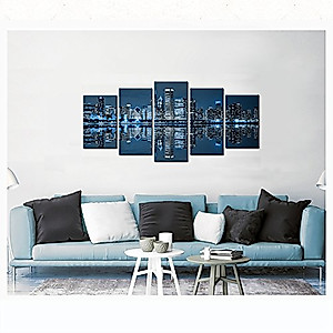LevvArts - Chicago Downtown at Night Picture Canvas Print - Modern City Wall Art - 5 Panels Framed Artwork for Office Living Room Wall Decoration