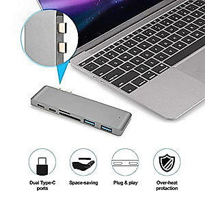 SHYPT Multifunctional USB-C Hub ，USB Hub 6 in 1 Type-C USB-C Hub Adapter Dual USB 3.0 Port