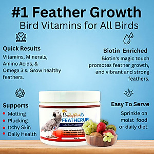 UnRuffledRx FeatherUp! Bird Vitamins with Biotin for Beautiful Plumage - Feather Growth Supplements for Parrots - 90 gm - 240 Servings