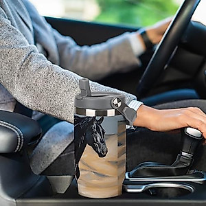 WITHSBKK 30oz Car Cup Black Arabian Horse Printed with Portable, Stainless Steel Travel Mug, Vacuum Insulated Tumbler And Straw, Leakproof for Car & Outdoor, UV Printed Design