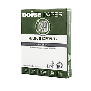 Boise® X-9® Multi-Use Print & Copy Paper, Letter Size (8 1/2" x 11"), 92 (U.S.) Brightness, 20 Lb, White, 500 Sheets Per Ream, Case Of 10 Reams
