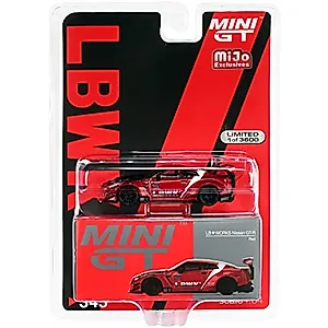 Truescale Miniatures GT-R R35 Type 2 LB Works Rear Wing ver 3 LB Work Livery 2.0 Red Met. & Black w/Stripes Ltd Ed to 3600 pcs 1/64 Diecast Model Car by TSM MGT00345