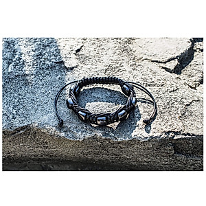 Wallystone Gems Shungite Bracelets - Arachne Black - for Mens - Woman - Brided Dense Beaded - Adjust Wirst Size - Each one has a Certificate of Authenticity