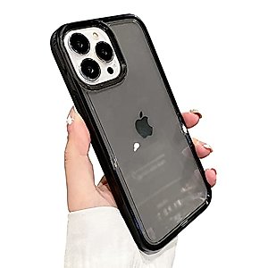 Clear Designed for iPhone 13 Pro Max Case, Cute Women Girly Shockproof Military Grade Protective Hard Back Case with Airbag Soft TPU Edge, Slim Protection Bumper Cover for Girls Men (Black)