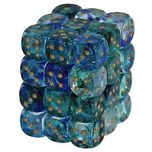 Chessex Nebula 12mm d6 Oceanic/Gold w/Luminary Dice Block (36 dice), Blue