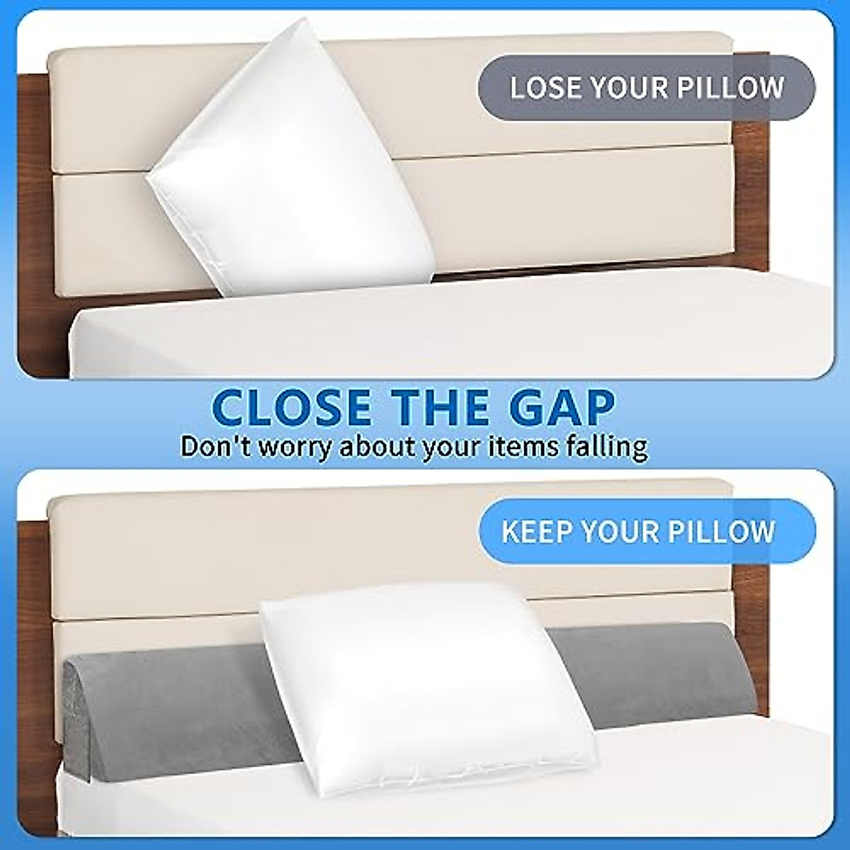 FSCGIFE King Size (76"x10"x6") Bed Wedge Pillow for Headboard Bed Gap Filler (0-6"), Headboard Pillow Wedge Mattress Wedge Pillow to Fill The Gap Between Headboard and Mattress