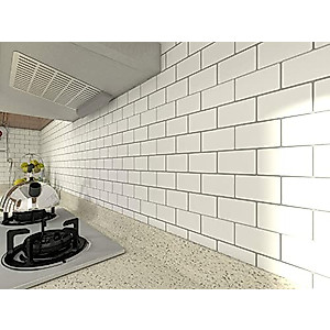 LONGKING 10-Sheet Peel and Stick Tile for Kitchen Backsplash, 12x12 inches Off White Subway Tile with Grey Grout