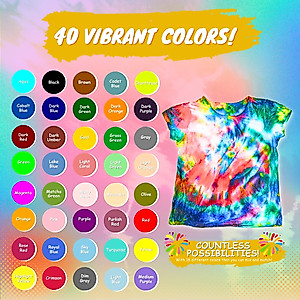 Tie Dye Kit for Kids & Adults - Complete DIY Tie Dye Set w/Tie Dye Powder in Tie Dye Refill Packets -Fun Kids Tie Dye Kit w/Nozzle Spray Tie Dye Kit for Fabric - Dye for Clothing (Pack of 40, 60 ml)