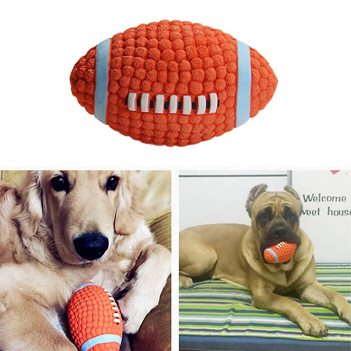 POPETPOP Dog Balls for Aggressive Chewers - 2pcs Indestructible Dog Toy Squeaky Dog Toys Rugby Football Dog Chew Toy Teething Toys for Small Medium Large Dogs Puppies