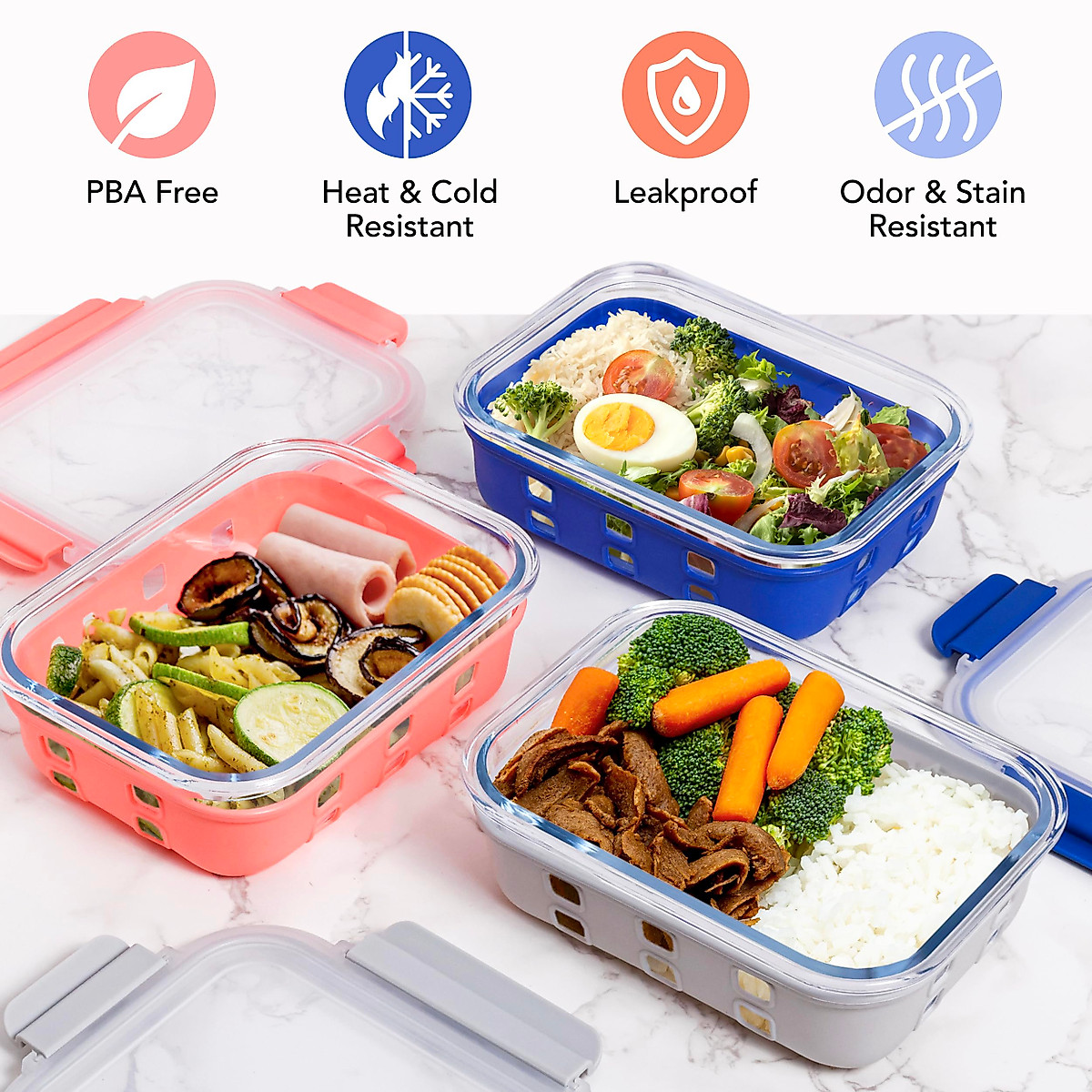 ECOBERI Glass Storage Containers with Lids, 5 Piece Set, 4.5 Cup, Meal Prep, Food Storage, Airtight, Leak-Proof, Safe for Microwave, Freezer, Oven, and Dishwasher