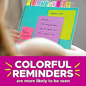 Post-it Super Sticky Lined Notes, 4 Sticky Note Pads, 4 x 6 in., School Supplies, Office Products, Sticky Notes for Vertical Surfaces, Monitors, Walls and Windows, Energy Boost Collection