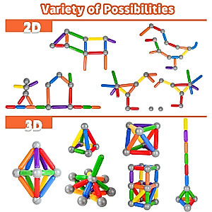 Bmag 38 PCS Magnetic Balls and Rods Set, Magnet Building Sticks Set, Building Blocks Tiles, STEM Stacking Toys for Kids,Juniors,Toddlers