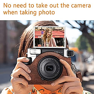 Fintie Protective Case for Fujifilm Instax Wide 300 Instant Film Camera - Premium Vegan Leather Bag Cover with Removable Strap, Vintage Brown
