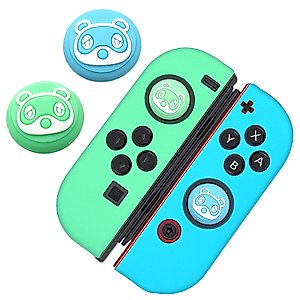 Switch Thumb Grip Caps Joystick Cap for Nintendo Switch & Lite Animal Crossing Cute Little Bear Design (2 PCS Green & Blue), Soft Silicone case for Joy-Con Controller