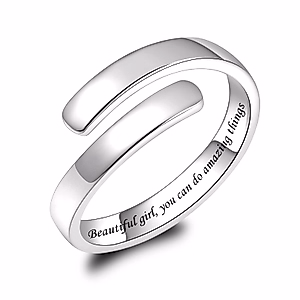 BEILIN 925 Sterling Silver Inspirational Jewelry Rings Adjustable Ring Personality Encouragement Gift for Teens Women (Beautiful ***, you can do amazing things)