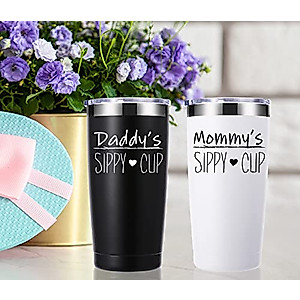 Daddy's Sippy Cup & Mommy's Sippy Cup 20 OZ Tumbler.Dad Mom Gifts.Fathers Mothers Day Couple Gifts.Birthday Christmas Anniversary Wedding Day Gifts from Daughter Son for Daddy Mommy.(Black&White)