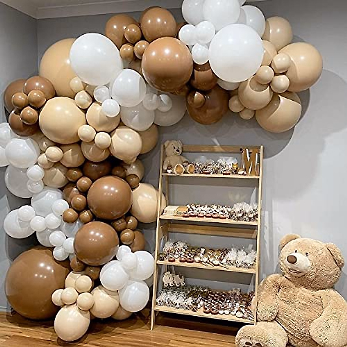 Brown Boho Nude Balloon Garland Kit Arch and Tan Neutral Cream Blush Coffee Light Baby Shower Teddy Bear