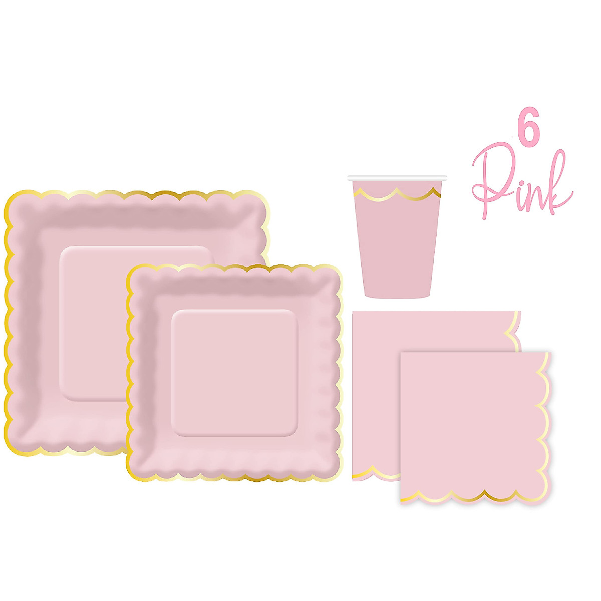 Serves 24 Scalloped Pastel Party Set 24-10 Inch Plates 24-7 Inch Plates 24 Lunch Napkins 24 Beverage Napkins 24 Cups - 12 Ounce cups