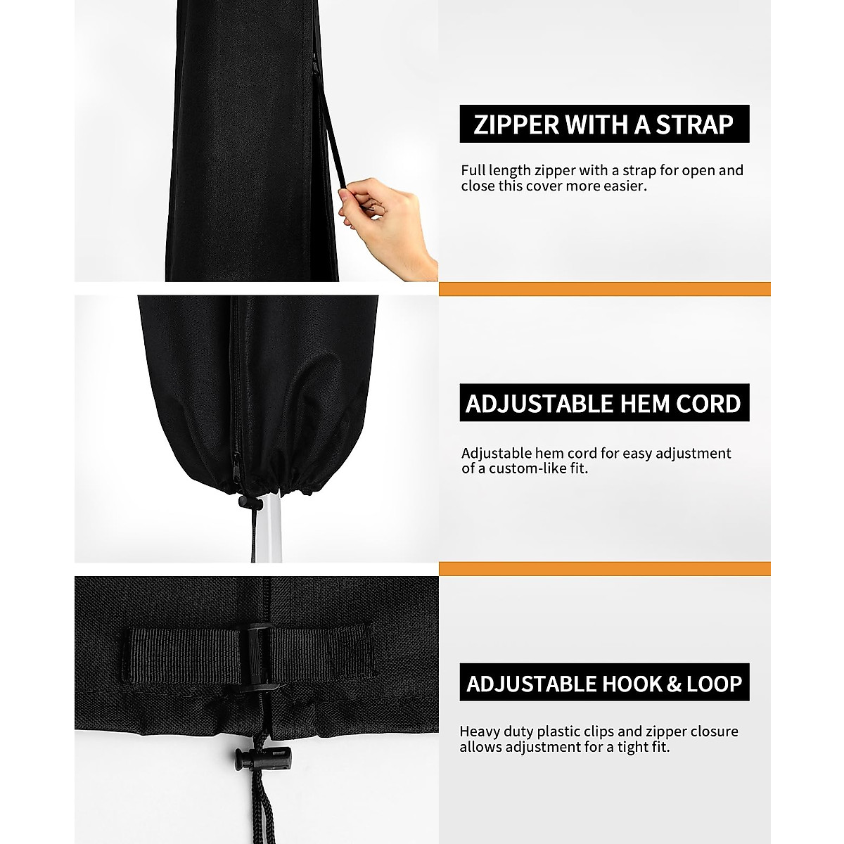 Dokon Patio Umbrella Covers Waterproof Outdoor Market Umbrella Cover Heavy Duty 600D Oxford Fabric Anti-Fading UV Resistant Umbrella Parasol Cover for 9ft to 12ft Market Umbrella - Black