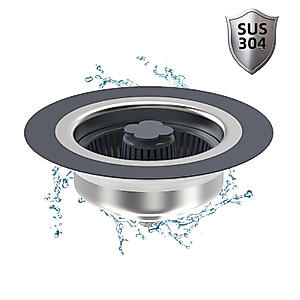 Upgraded 3 in 1 Kitchen Sink Drain Strainer & Stopper Kit, SUS304 Stainless Steel Pop-up Kitchen Drain Stopper with Strainer Basket, Fast Drainage Kitchen Sink Plug for Standard 3-1/2 Inch Drain