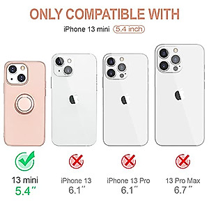 Hython Case for iPhone 13 Mini Case with Ring Stand [360° Rotatable Ring Holder Magnetic Kickstand] [Soft Microfiber Lining] Slim Shockproof Rubber Protective Phone Case Cover for Women, Pink Sand