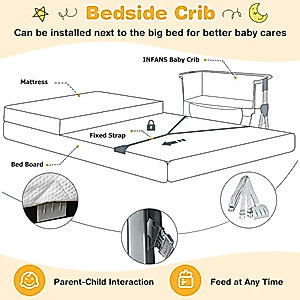 INFANS Baby Bassinet Bedside Crib, Newborn Sleeper w/Large Storage Basket, Adjustable Heights & Angle, Detachable &Washable Mattress, Breathable Mesh, Straps, Easy Moving Bed Side, Dark Grey