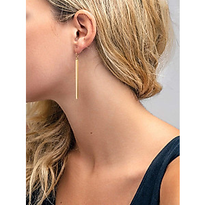 Aobei Pearl Minimal Long Bar Earrings 18k Gold Plated Drop Line Dangle Geometric jewelry for Women