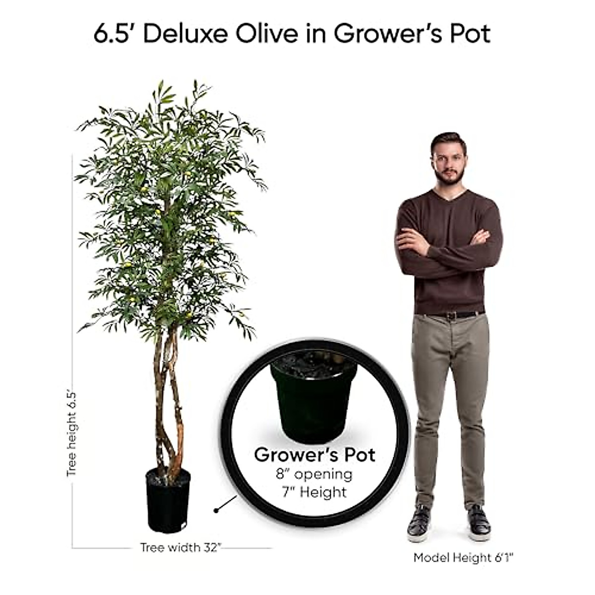 Hand-Made 6.5' Olive Artificial Tree with Ethically Sourced Real Wood Trunks | Green | Cypress & Alabaster