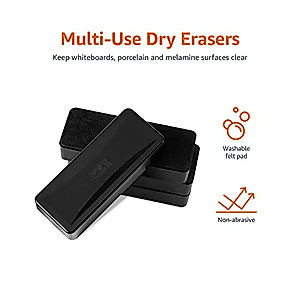 Amazon Basics White Board Eraser, Dry Erase Whiteboard Erasers for Office, Home and Classroom, Black, 4-Pack