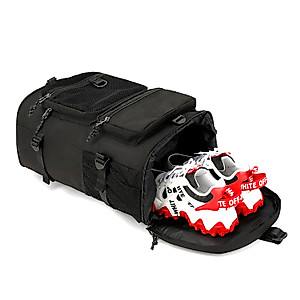 Gym Duffle Bag Backpack 4-Way Waterproof with Shoes Compartment for travel Sport Hiking laptop (Black)