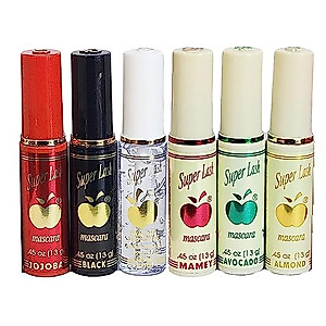 By Apple Super Lash Mascara 6 Pack Mexican Mascara Promotes Natural Growth Full Volume Lashes Length Fierce Long Lasting Intensified Eye Makeup 5 Black plus 1 clear Set