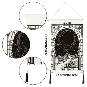 3 Pieces Tarot Card Tapestry Moon Star and Sun Tapestry Mountain Tapestry Black and White Art Tapestry Astronomical Theme Wall Hanging Decoration for Home Room, 13.8 x 19.7 Inches