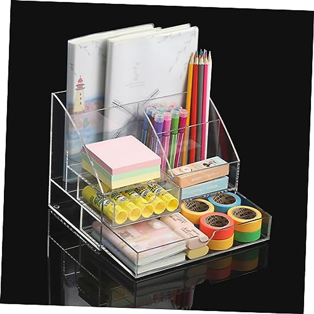 Garneck Stationery Organizer Acrylic Display Case Transparent Countertop Storage Rack Desk Drawer