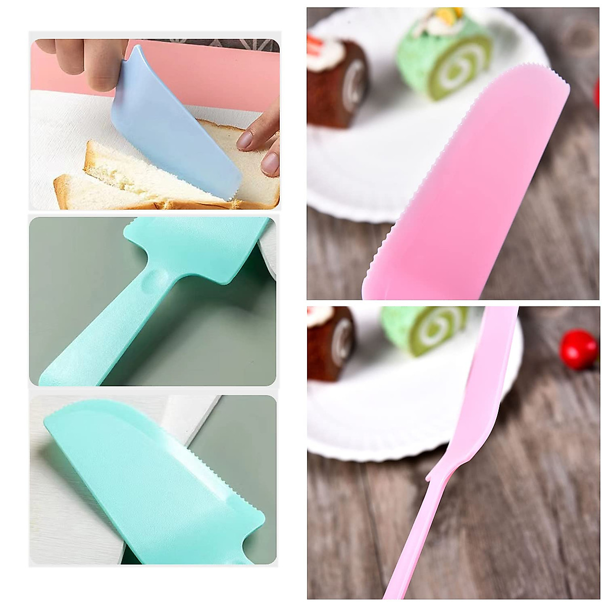 TorSor 20 Pack Disposable Cake Cutter Slicer Plastic Serrated Cutting Knife Server Spatula Knives Serving Utensils for Pie Pizza Pastry Dessert Bakery Bread Kitchen Wedding Birthday Party