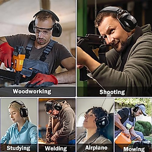 BJKing Noise Reduction Safety Ear Muffs, Hearing Protection Earmuffs with Adjustable Headband, NRR 28dB Noise Sound Protection Headphones for Shooting Mowing Construction Woodwork Adult Kids Autism