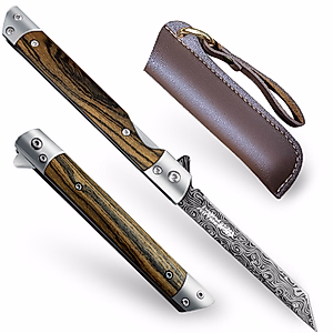 ohmonlyhoo Folding Knife, 3.5 inch Pocket Knife for Men with Wooden Handle,Tanto Knife with Stainless Steel Blade, for Men and Women