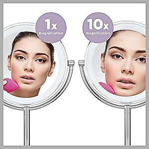 Conair Lighted Makeup Mirror with Magnification, LED Vanity Mirror, 1X/10X Magnifying Mirror, Double Sided Mirror, Battery Operated in Polished Chrome