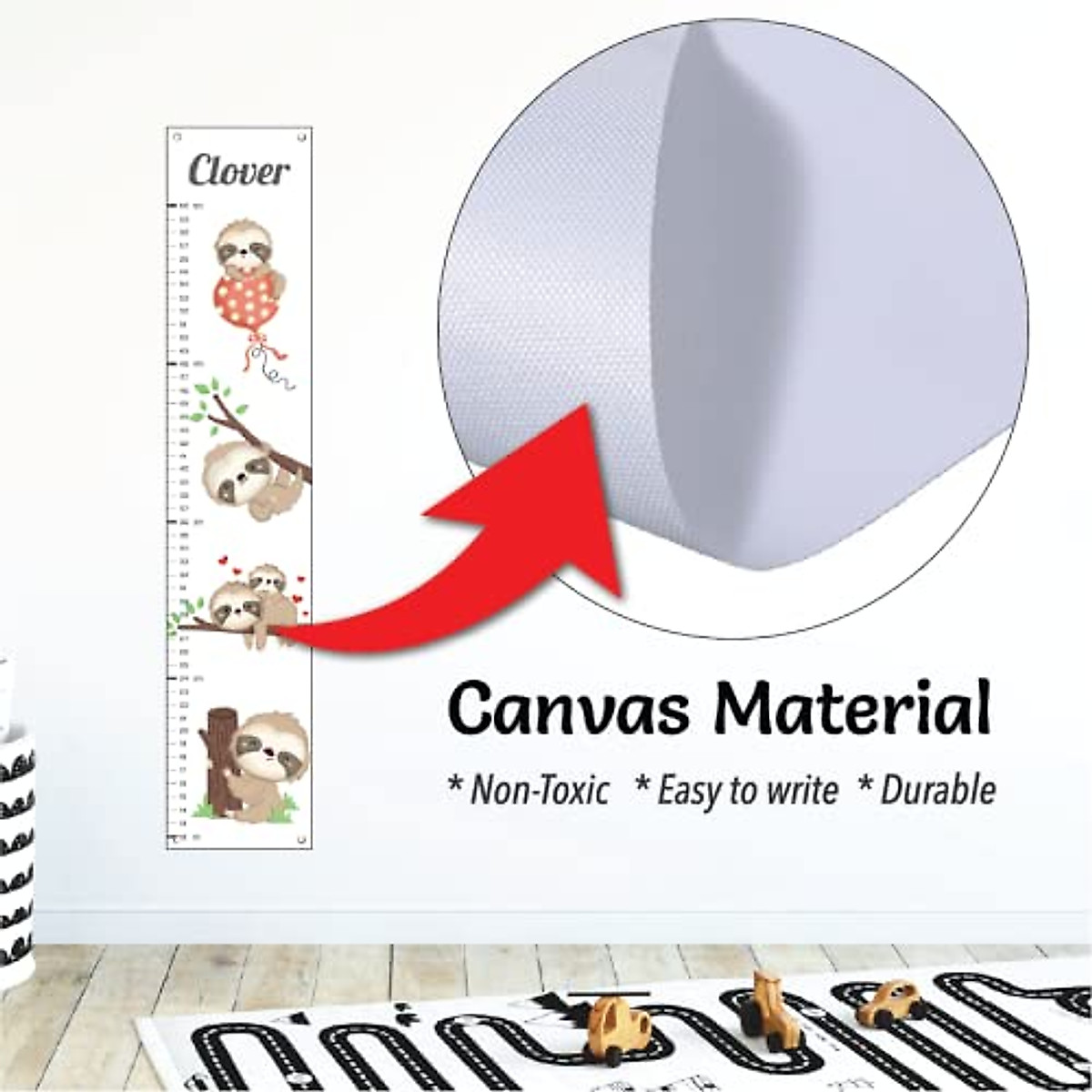 Personalized Kids Canvas Growth Chart, Height Chart, Growth Chart Banner, Sloth Theme