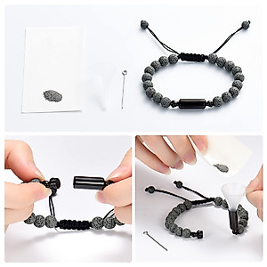 shajwo Cylinder Urn Bracelet for Ashes for Women Men Cremation Jewelry Memorial Keepsake Adjustable Lava Bracelet,Gray